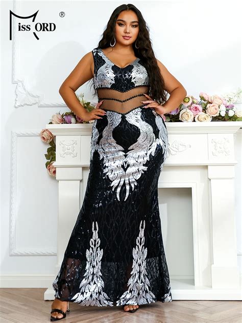 Missord 2021 Plus Size Dresses Evening Party Maxi Sequin Sexy V Neck