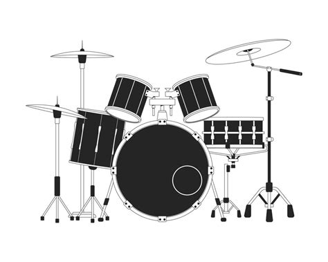 Drum Set Black And White 2d Line Cartoon Object Musical Percussion