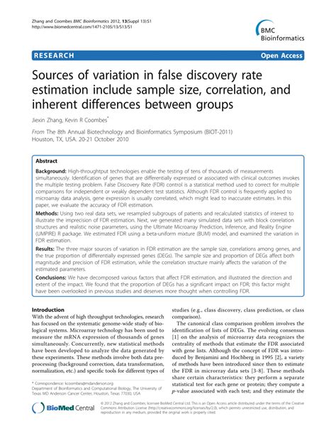 Pdf Sources Of Variation In False Discovery Rate Estimation Include Sample Size Correlation