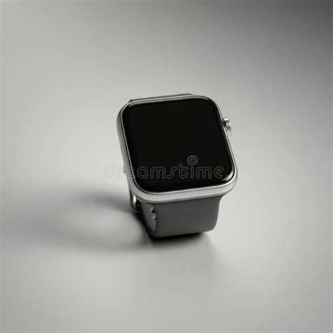 A Sleek Smartwatch With A Square Face And Black Screen Bordered By A Silver Metallic Stock