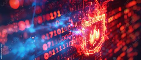 Abstract Digital Background Featuring A Glowing Shield And Binary Code Representing