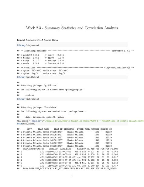 Summary Statistics And Correlation Analysis R Programming For Data Sciences Studocu