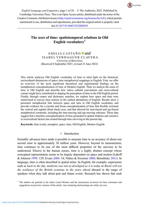Pdf The Axes Of Time Spatiotemporal Relations In Old English Vocabulary