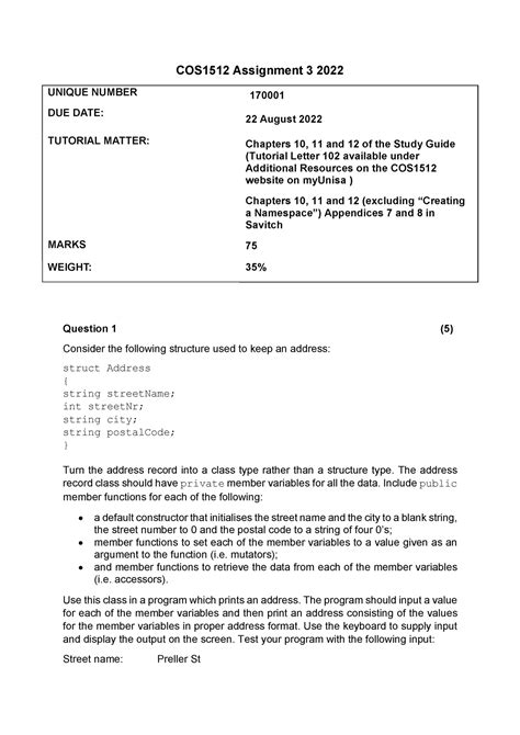 Cos1512 Assignment 3 2022 Cos1512 Assignment 3 202 2 Unique Number Due Date 170001 22 August