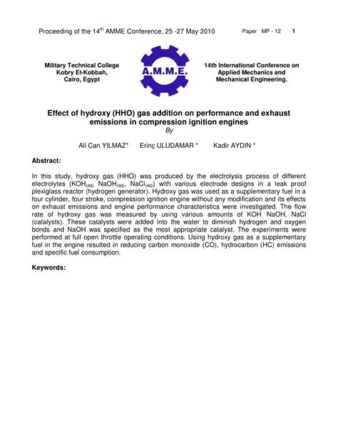 Pdf Effect Of Hydroxy Hho Gas Addition On Performance And Exhaust Emissions In Compression