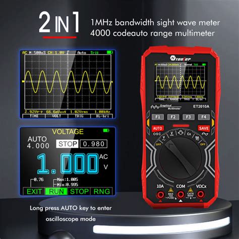 Et2010a Digital Oscilloscope Multimeter 1mhz 2 5msps Color Handheld Oscilloscope Auto Waveform