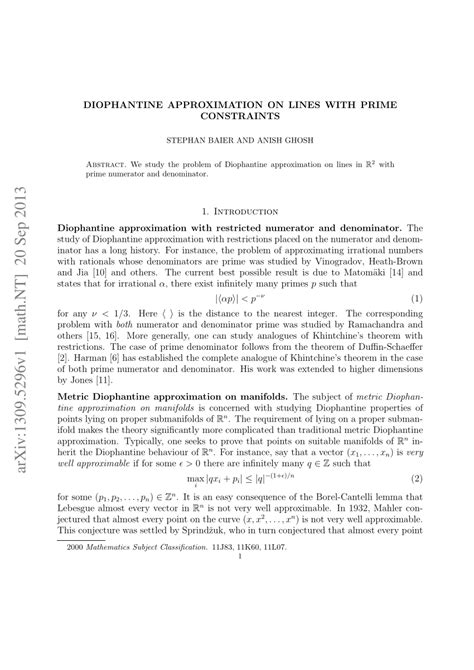Pdf Diophantine Approximation On Lines With Prime Constraints