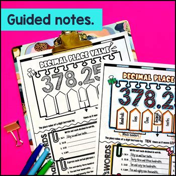 Decimal Place Value Chart Guided Notes Doodles Read Write Compare Round