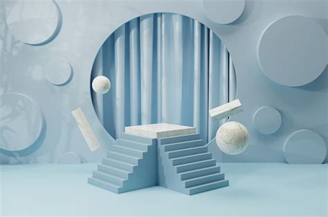 제품 프리젠 테이션을위한 모형 연단 파란색 파스텔 배경 3d 렌더링 3d 일러스트레이션 0명에 대한 스톡 사진 및 기타 이미지 Istock