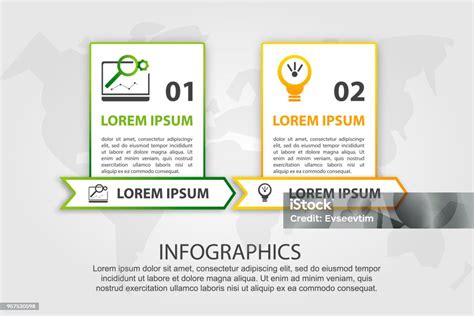 벡터 일러스트입니다 2 단계와 두 개의 사각형의 이미지 Infographic 템플릿 비즈니스 프레 젠 테이 션 교육 웹 디자인에 사용 합니다 텍스트와 아이콘에 대 한 장소
