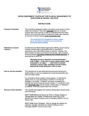Fillable Online Checklist Of Needs For Clinical Management Of Survivors Of Forced Unwanted Sex