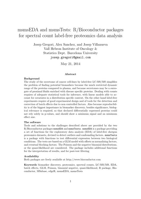 Pdf Msmseda And Msmstests Rbioconductor Packages For Spectral Count