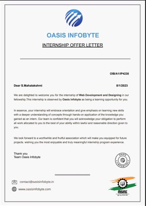 Mahalakshmi S On Linkedin Connections Internship Oasisinfobye Webdevelopment Share Intern