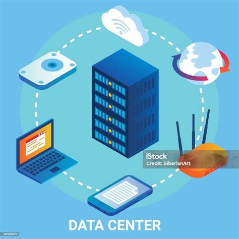 데이터 센터 순서도 벡터 일러스트레이션 등방성 노트북 모바일 서버 랙 와이파이 클라우드 스토리지 데이터 전송 등측투영법에 대한 스톡 벡터 아트 및 기타 이미지 Istock