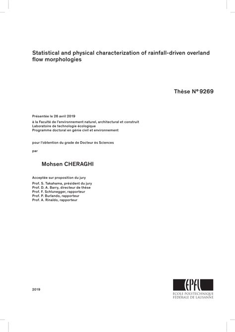 Pdf Phd Thesis Epfl Statistical And Physical Characterization Of Rainfall Driven Overland