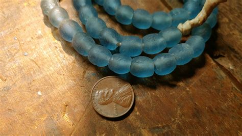 Light Blue Beads Recycled Glass 9mm Round Large Hole African Beads