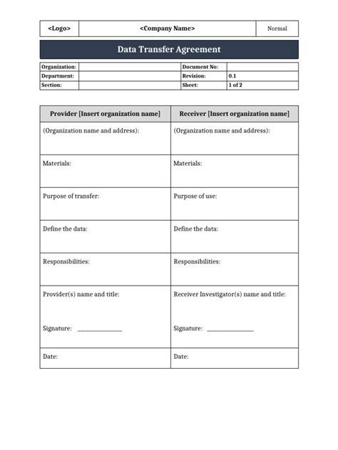 Data Transfer Agreement Template Pdf