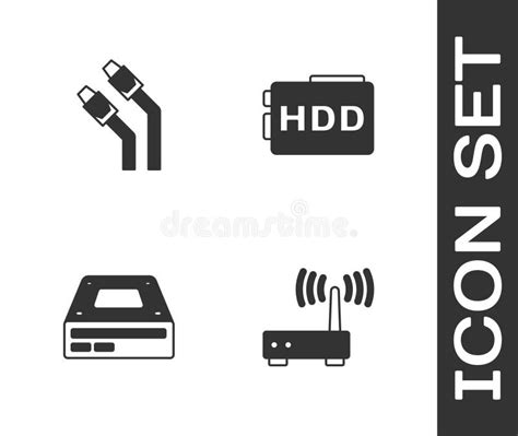 Set Router And Wi Fi Signal LAN Cable Network Internet Optical Disc Drive And Hard Disk HDD