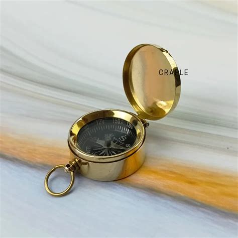 Stanley London Miniature Shiny Brass Pocket Compass With Chain