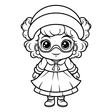 귀여운 어린 소녀 만화 캐릭터 의 컬러링 페이지 대략 프리미엄 벡터