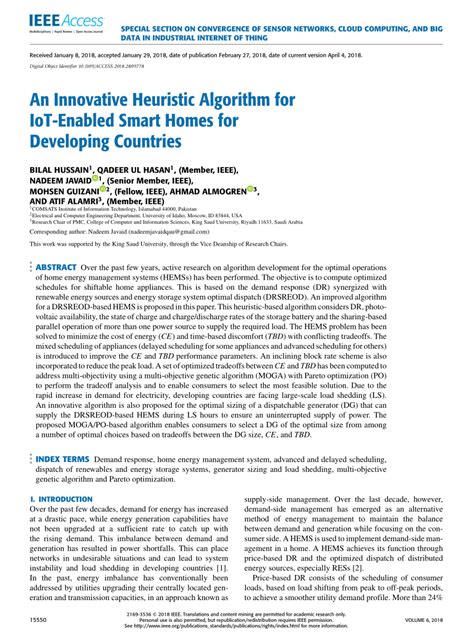 Pdf An Innovative Heuristic Algorithm For Iot Enabled Smart Homes For