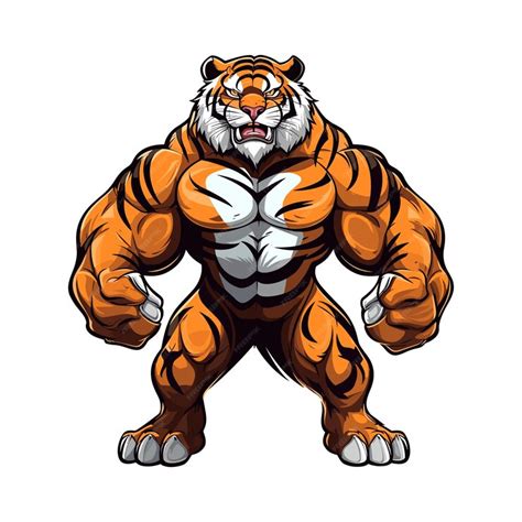 Premium Vector Muscular Tiger Cartoon Style Mascot Vector Template