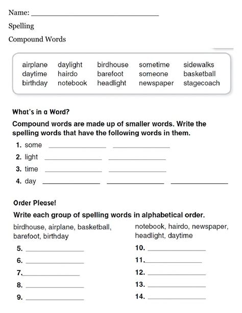 Compound Words Grade 5 Vocabulary Printable Skills Sheets