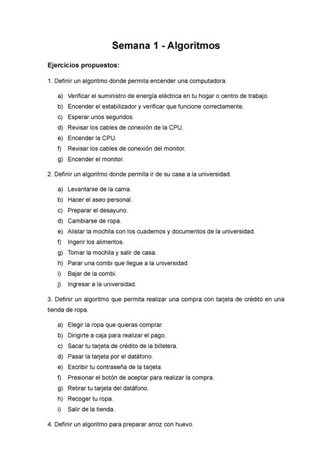 Semana 1 Algoritmos Semana 1 Algoritmos Ejercicios Propuestos