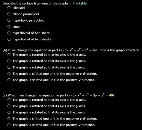 Describe The Surface From One Of The Graphs In The Table Ellipsoid Elliptic Paraboloid