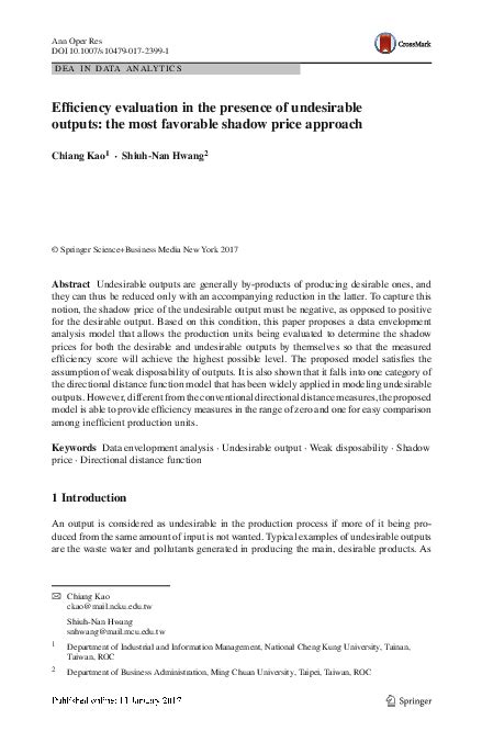 Pdf Efficiency Evaluation In Presence Of Undesirable And Negative Factors