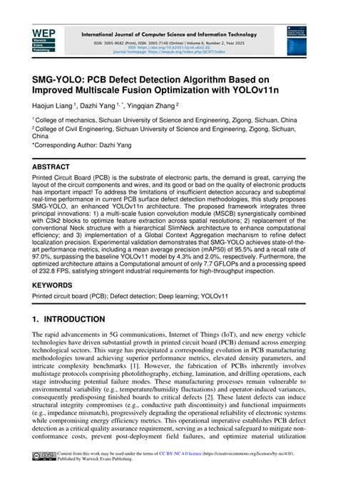 Pdf Smg Yolo Pcb Defect Detection Algorithm Based On Improved Multiscale Fusion Optimization