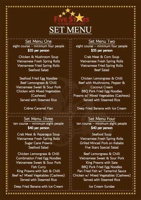 Menu At 5 Star Restaurant Christchurch 250 Clyde Rd