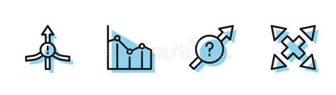 Set Line Arrow Pie Chart Infographic And Many Ways Directional Arrow Icon Vector Stock