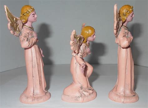 Vtg Victorian Pink Guardian Angel Figurine Plastic Nativity Figure