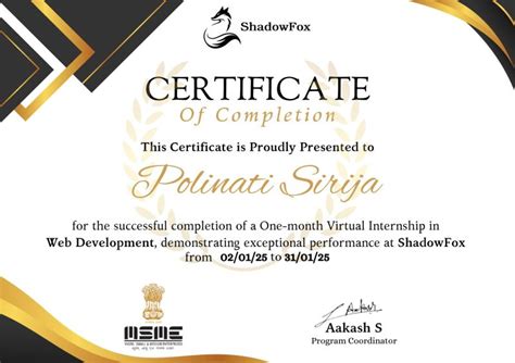 Shadowfox Internship Virtualinternship Webdevelopment Sirija Polinati