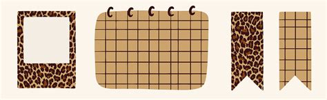 귀여운 스크랩북 종이 노트와 인쇄 가능한 요소 세트 할 일 목록 및 주간 저널 플래너 템플릿 간단한 메모 스티커 표범 프린트가 있는 벡터 그림 스티커에 대한 스톡 벡터 아트