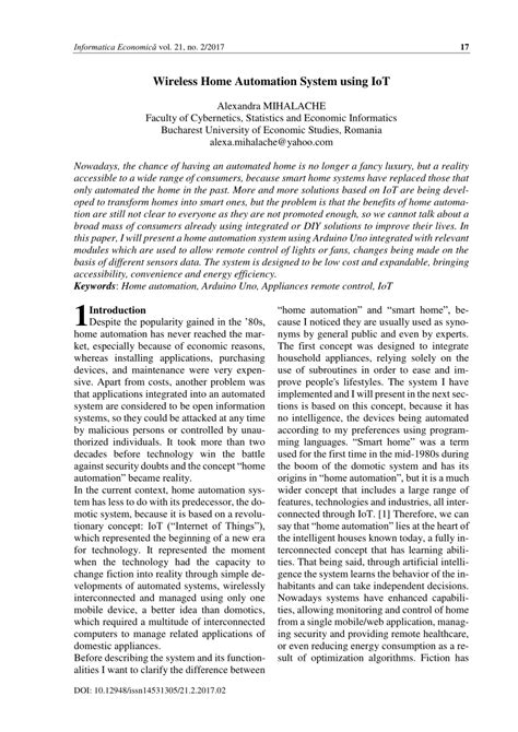 Pdf Wireless Home Automation System Using Iot