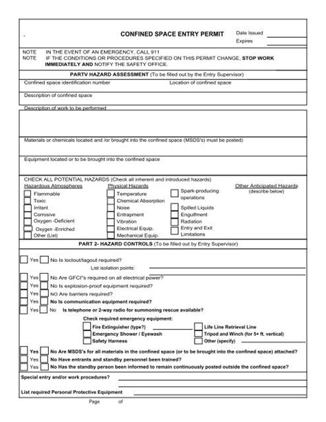 Confined Space Entry Permit Osha Confined Spaces Standard Faqs Kdft