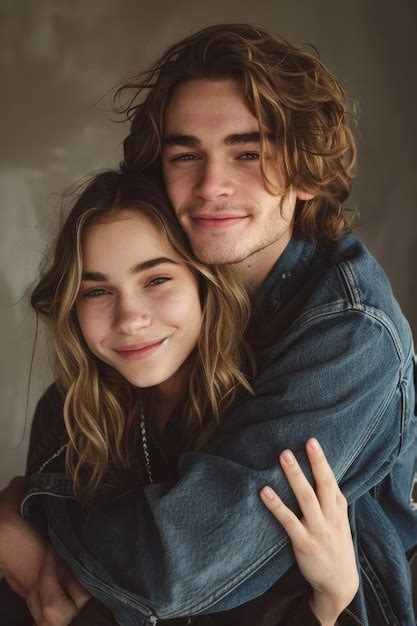 Young Couple Hugging And Smiling Generative Ai Premium Ai Generated Image