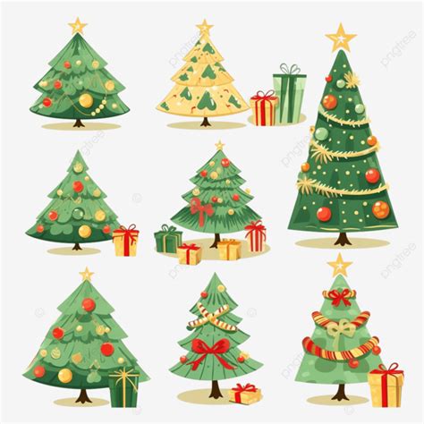 선물과 공 벡터 세트가 있는 만화 추상 크리스마스 트리 사물 크리스마스 모양 겨울 요소 Png 일러스트 및 이미지 에 대한 무료 다운로드 Pngtree