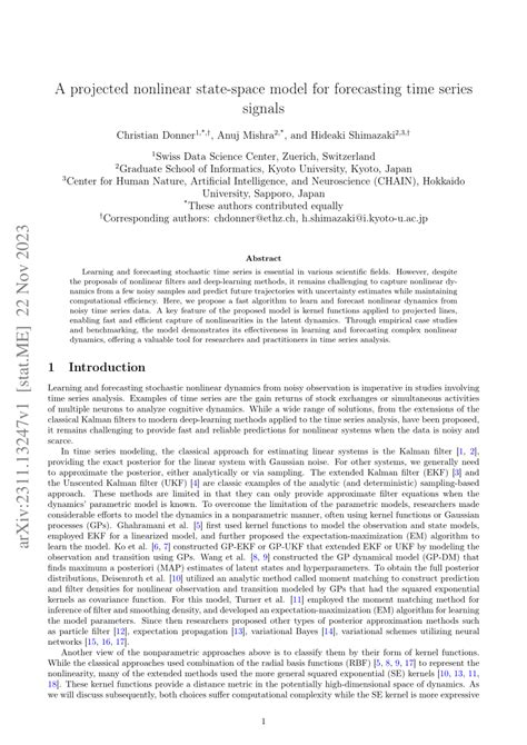 Pdf A Projected Nonlinear State Space Model For Forecasting Time