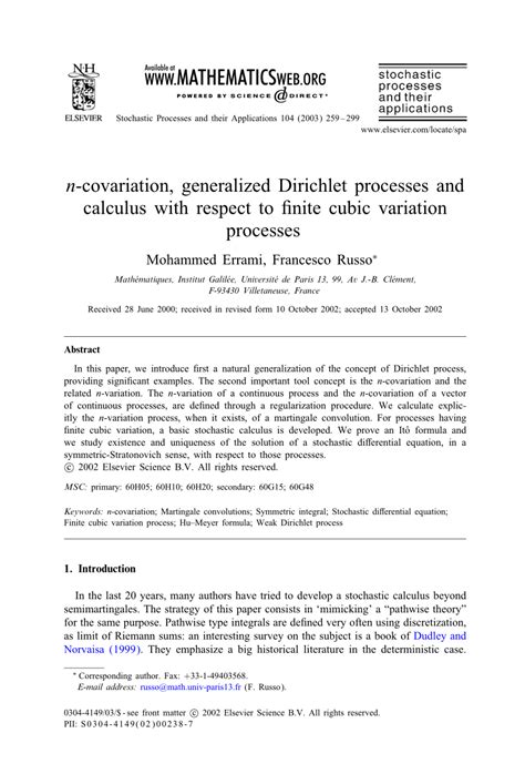 Pdf N Covariation And Symmetric Sdes Driven By Finite Cubic
