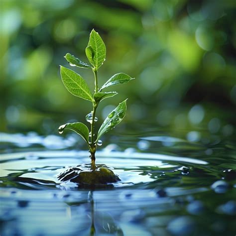 Premium Photo A Small Plant Is Growing In A Puddle Of Water