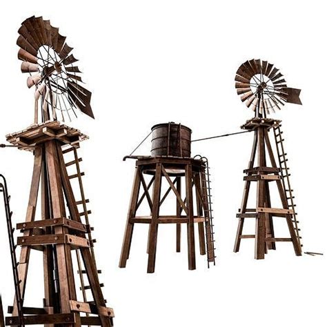 3d Model Western Windmill Farm Set Vr Ar Low Poly Cgtrader