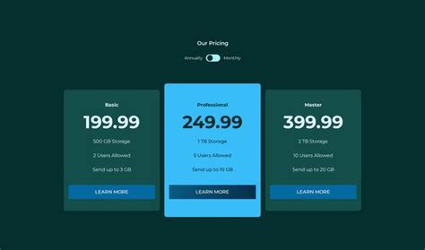 Frontend Mentor Price Component With Custom Dark Theme Built With