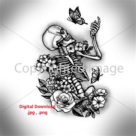 Tattoo Design Cool Design Skeleton In Flowers Digital Download Etsy