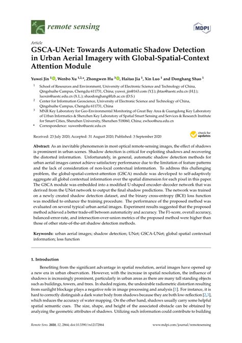 Pdf Gsca Unet Towards Automatic Shadow Detection In Urban Aerial Imagery With Global Spatial