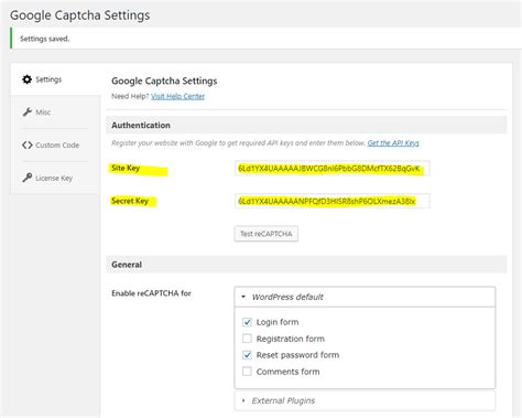 Copy And Paste The Site Key And Secret Key Themely