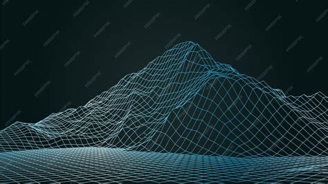 추상 디지털 벡터 풍경 배경 와이어 프레임 지형 다각형 풍경 디자인 Eps 10 블루 그리드 프리미엄 벡터