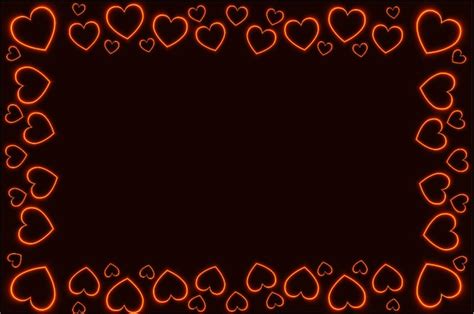 검은 배경에 네온 하트 프레임 화재 프리미엄 벡터
